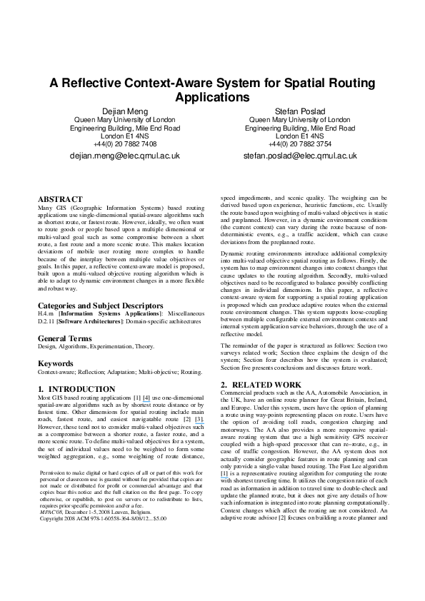 (PDF) A reflective context-aware system for spatial routing applications