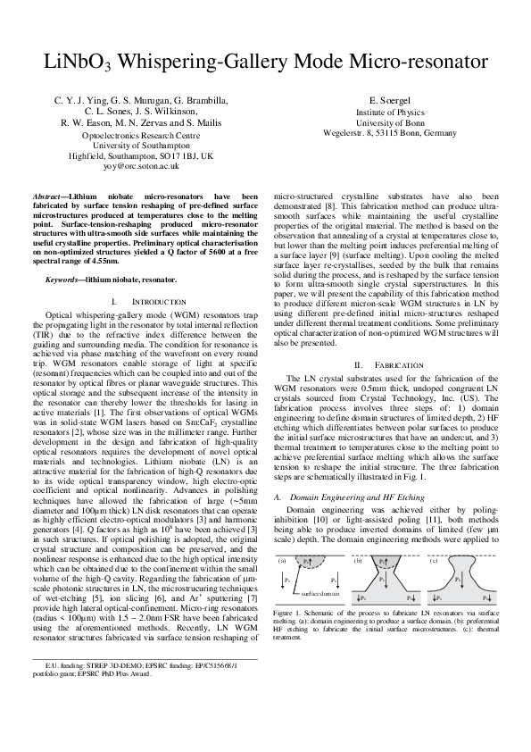 (PDF) LiNbO3 Whispering-Gallery Mode Micro-Resonator