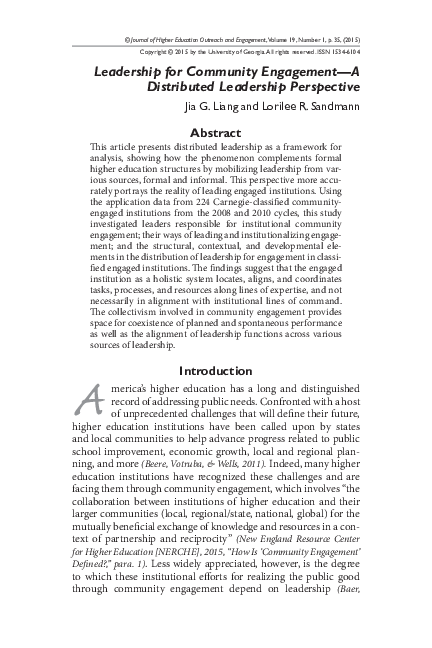 (PDF) Community Engagement Leadership: Distributed Leadership Perspective
