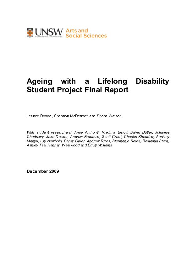 (PDF) Ageing with a Lifelong Disability Student Project Final Report