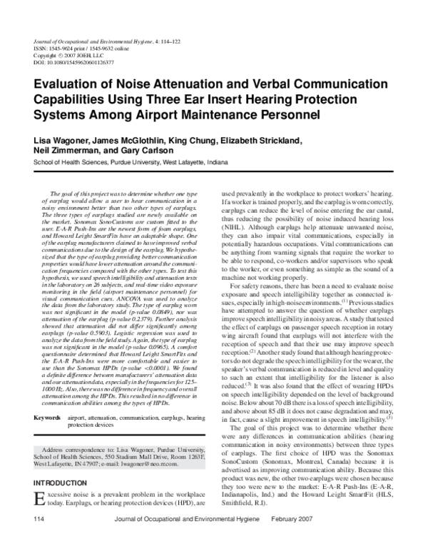(PDF) Evaluation of Noise Attenuation and Verbal Communication ...