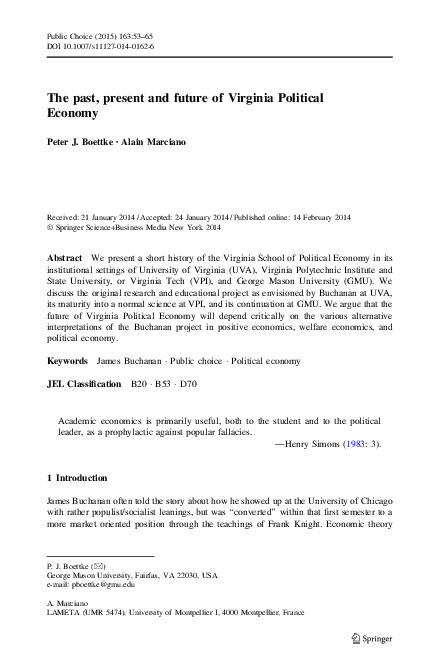 (PDF) The past, present and future of Virginia Political Economy