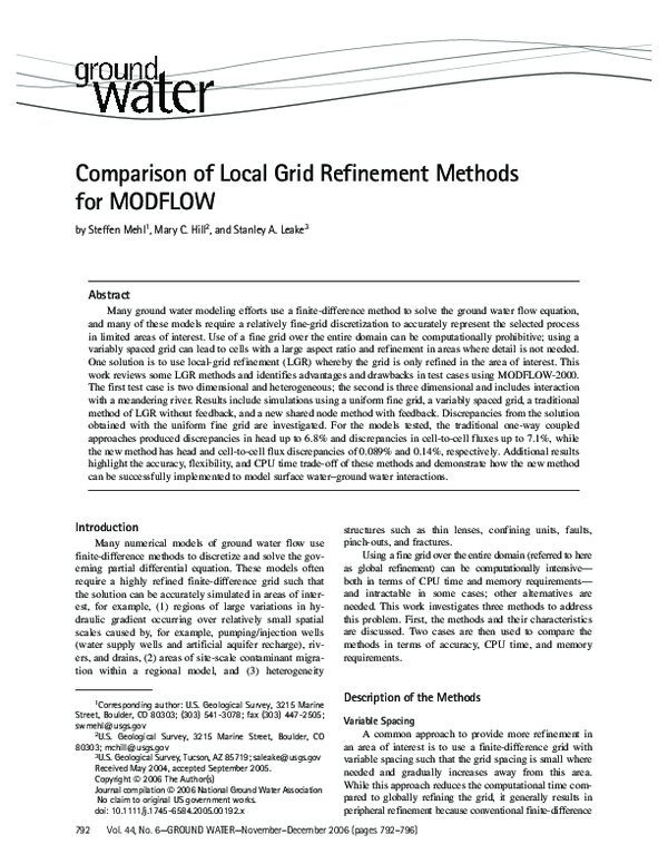 Pdf Comparison Of Local Grid Refinement Methods For Modflow