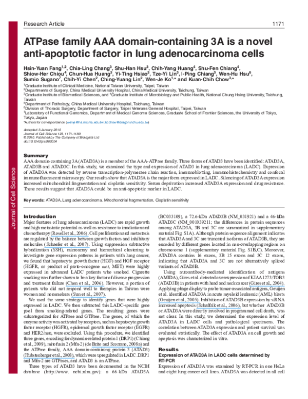 (PDF) ATPase family AAA domain-containing 3A is a novel anti-apoptotic factor in lung ...
