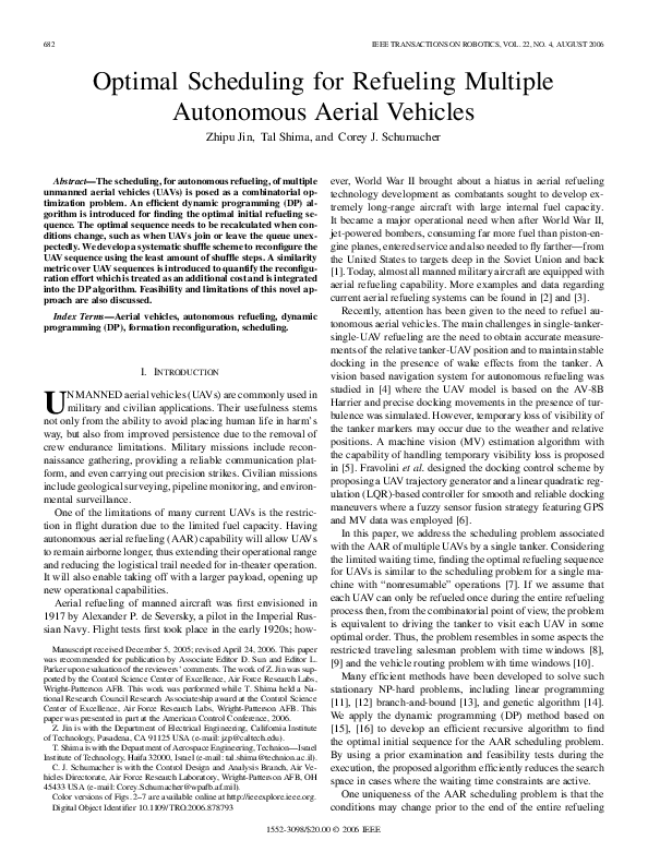 (PDF) Optimal scheduling for refueling multiple autonomous aerial vehicles