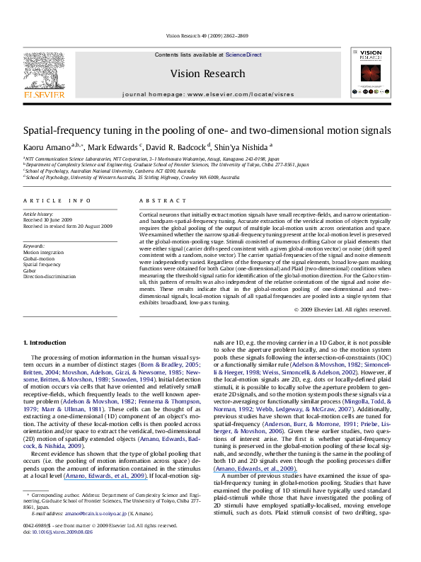 (PDF) Spatial-frequency tuning in the pooling of one- and two ... (PDF) Spatial-frequency tuning in the pooling of one- and two ...
