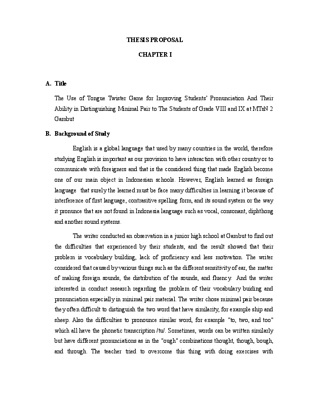 (DOC) Thesis draft of Effectiveness of Tongue Twister Game