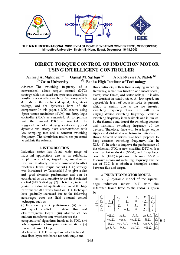 Pdf Direct Torque Control Of Induction Motor