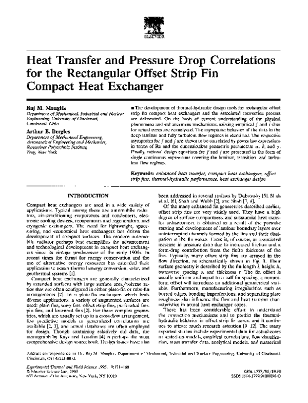 (PDF) Heat transfer and pressure drop correlations for the rectangular ...