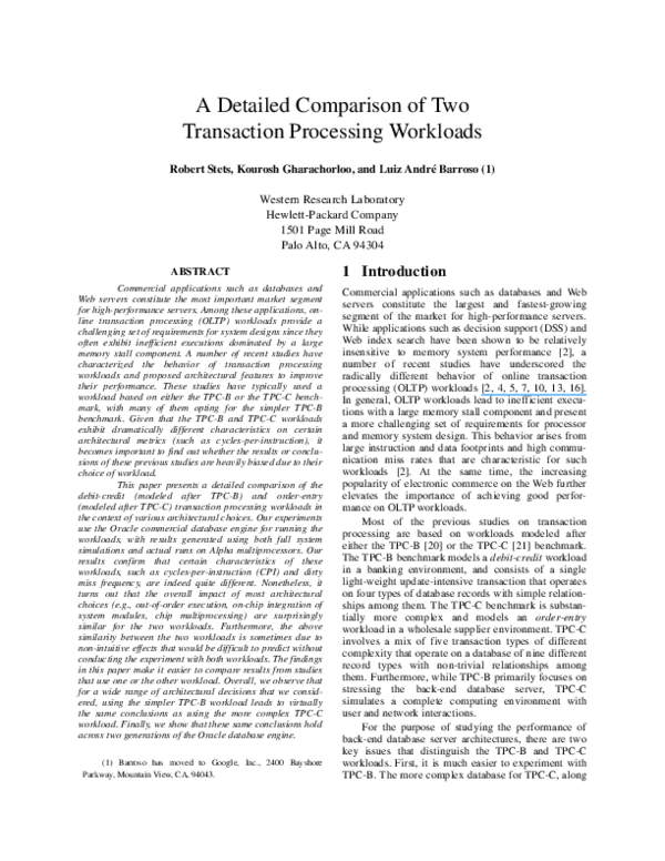 (PDF) A detailed comparison of two transaction processing workloads