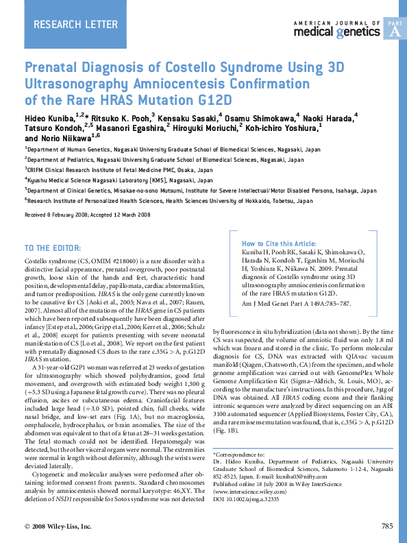 (PDF) Prenatal diagnosis of Costello syndrome using 3D ultrasonography ...