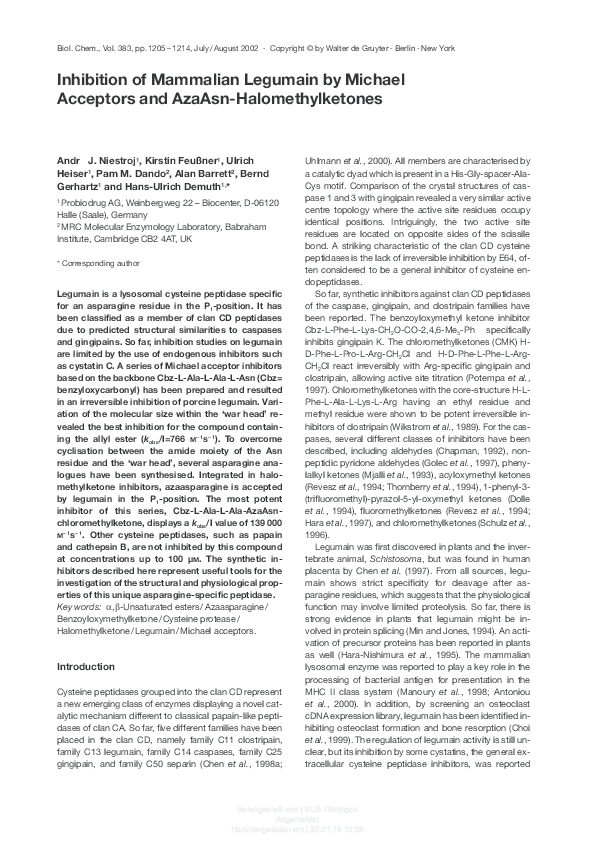 (PDF) Inhibition of Mammalian Legumain by Michael Acceptors and AzaAsn ...