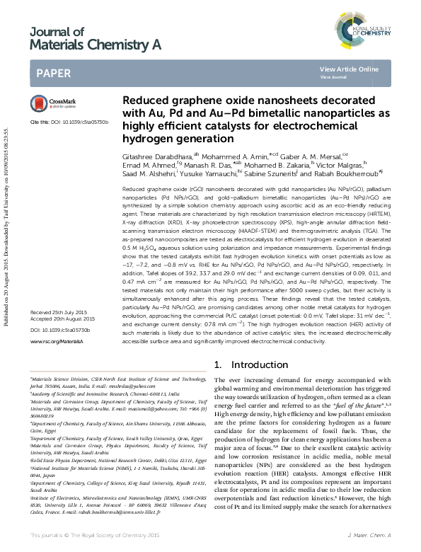 (PDF) Reduced graphene oxide nanosheets decorated with Au, Pd and Au–Pd ...