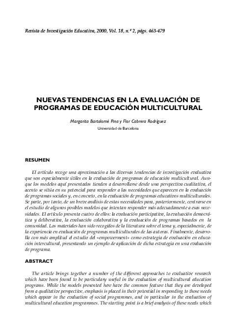(PDF) Nuevas tendencias en la evaluación de programas de educación multicultural