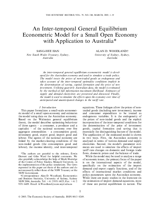 (PDF) An Inter-temporal General Equilibrium Econometric Model for a Small Open Economy with ...