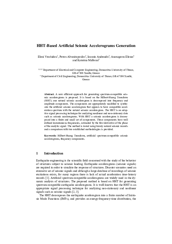 (PDF) HHT-Based Artificial Seismic Accelerograms Generation