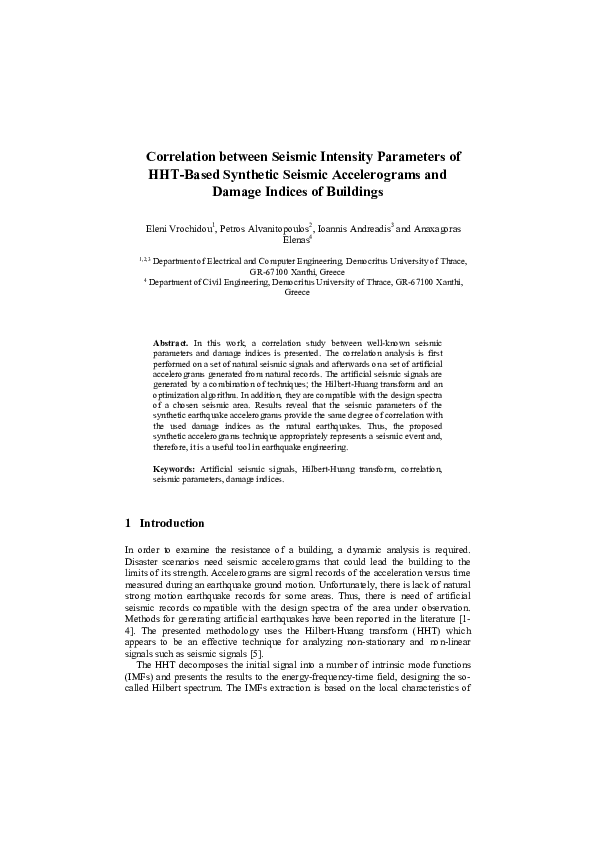 (PDF) Correlation between Seismic Intensity Parameters of HHT-Based Synthetic Seismic ...