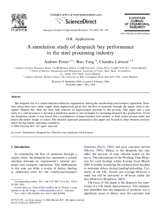 (PDF) A simulation study of despatch bay performance in the steel ...