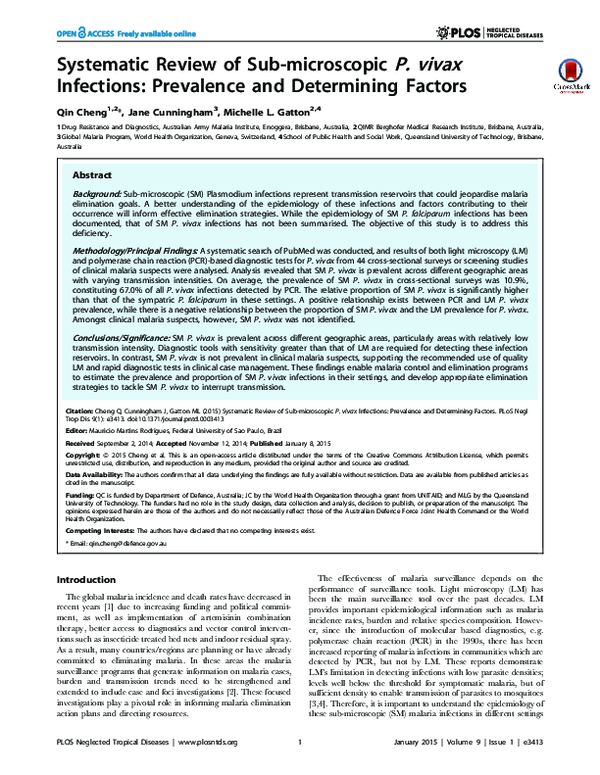 (PDF) Systematic Review of Sub-microscopic P. vivax Infections ...