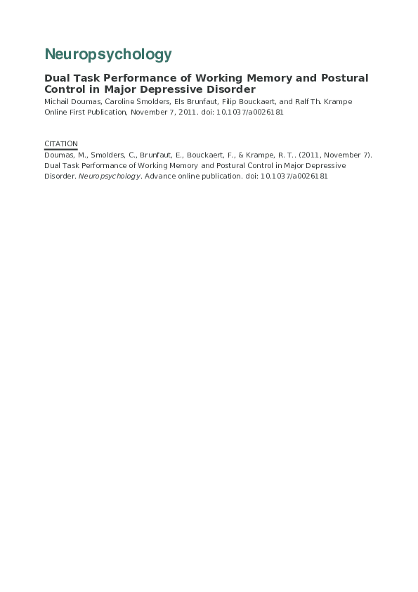 Pdf Dual Task Performance Of Working Memory And Postural Control In