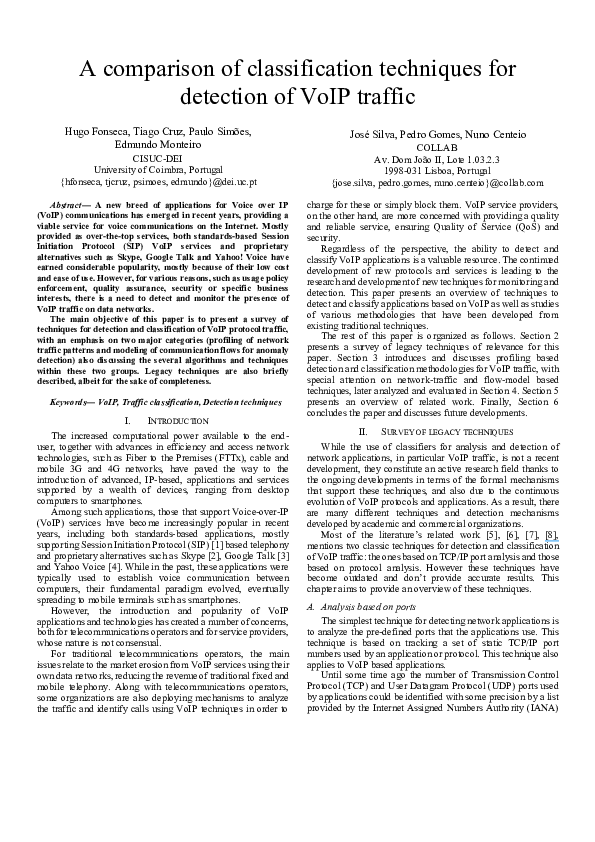 Pdf A Comparison Of Classification Techniques For Detection Of Voip