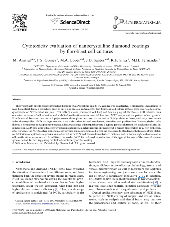 (PDF) Cytotoxicity evaluation of nanocrystalline diamond coatings by ...