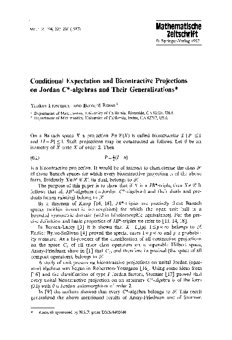 (PDF) Conditional expectation and bicontractive projections on JordanC-algebras and their ...