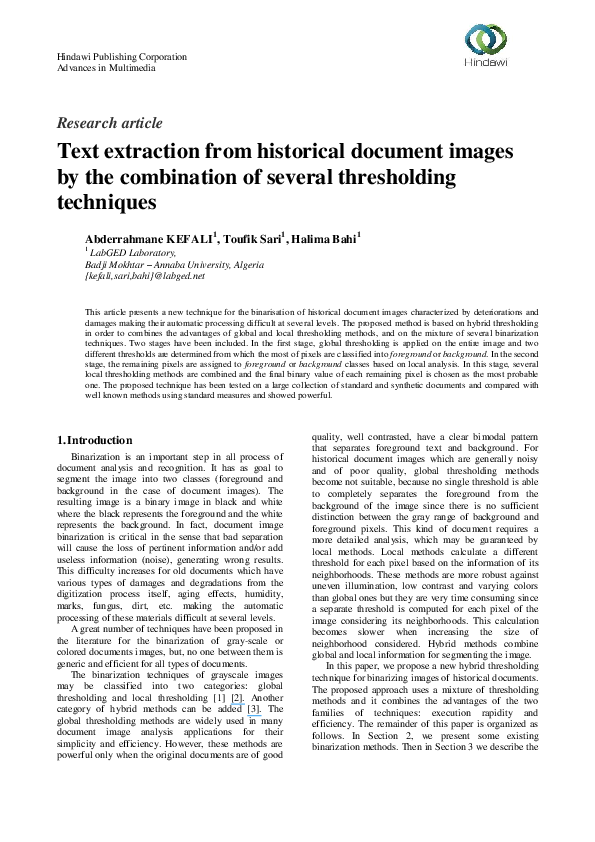 (PDF) Text Extraction from Historical Document Images by the ...