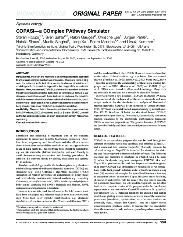(PDF) COPASI--a COmplex PAthway SImulator