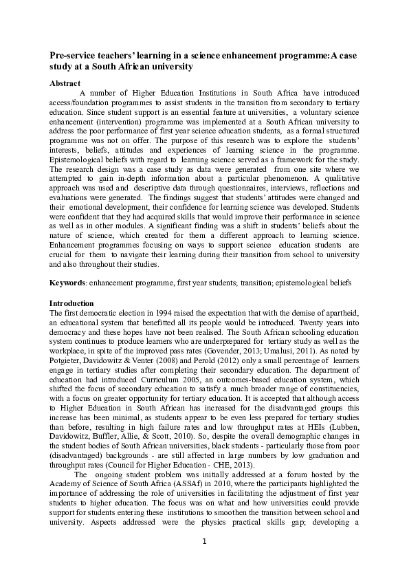 (DOC) Pre-service teachers’ learning in a science enhancement programme ...