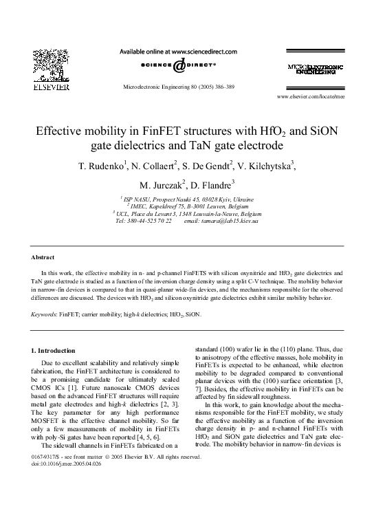 (PDF) Effective mobility in FinFET structures with HfO2 and SiON gate ...