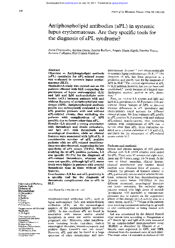 (PDF) Antiphospholipid antibodies (aPL) in systemic lupus erythematosus ...