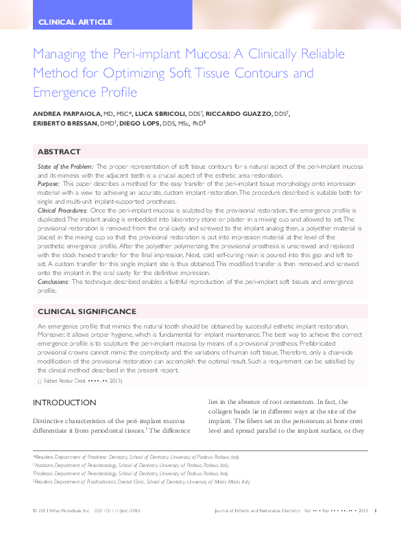 (PDF) Managing the Peri-implant Mucosa: A Clinically Reliable Method ...