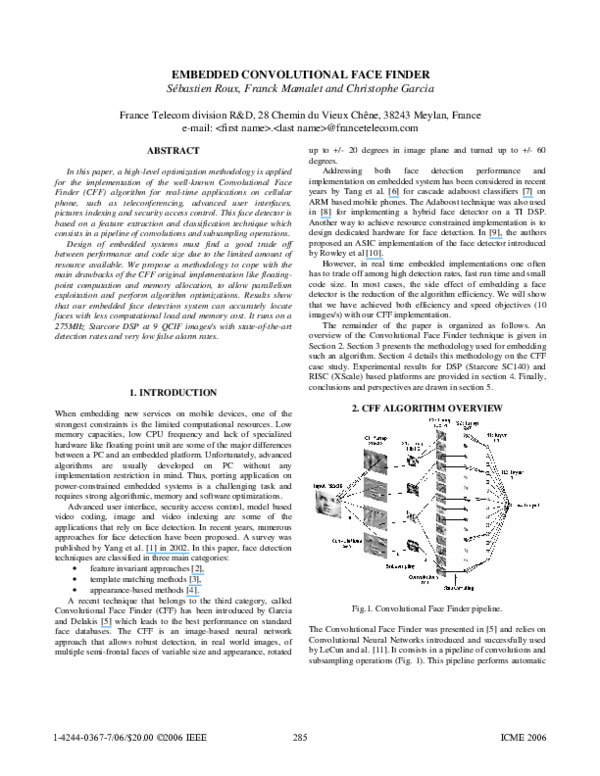 Pdf Real Time Embedded Convolutional Face Finder