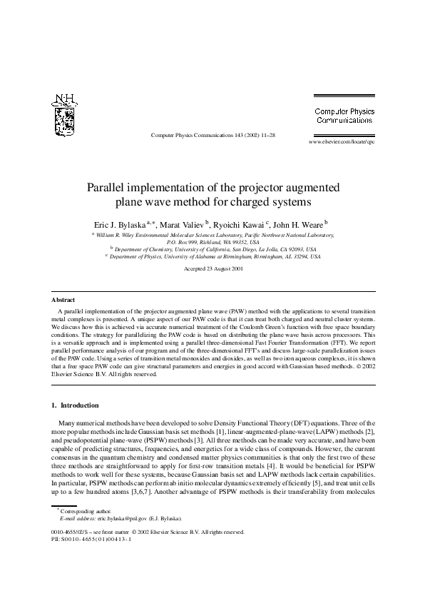 Pdf Parallel Implementation Of The Projector Augmented Plane Wave