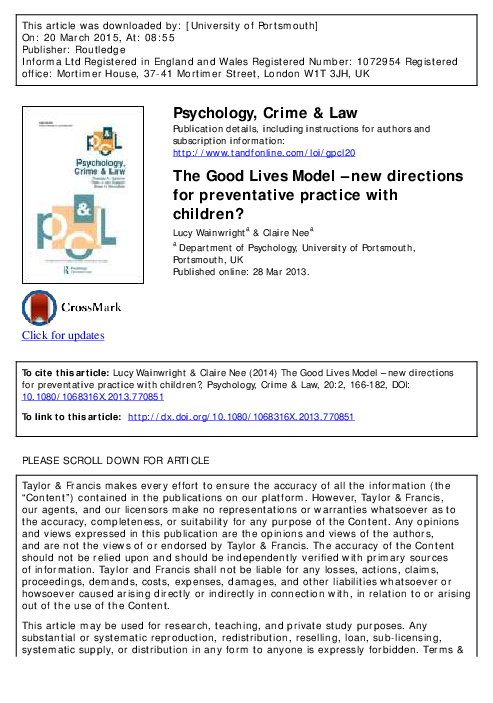 (PDF) The Good Lives Model – new directions for preventative practice ...