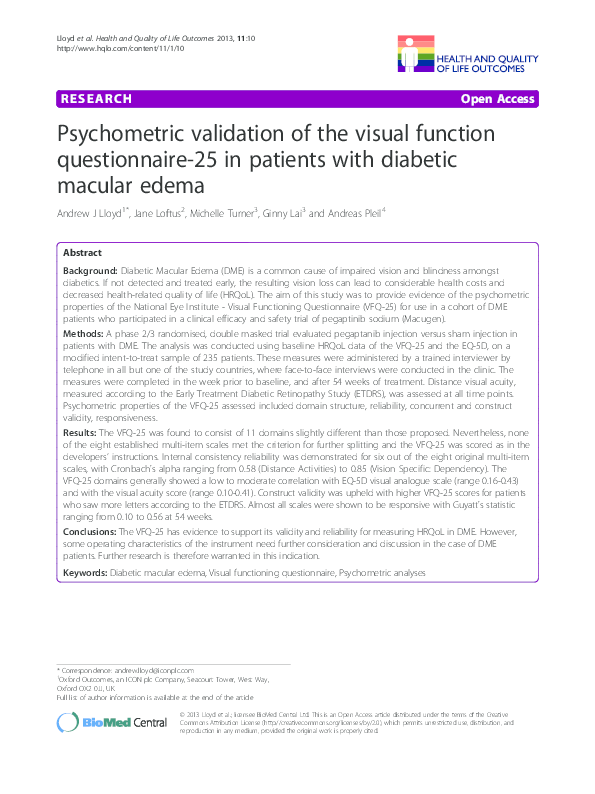 (PDF) Psychometric validation of the visual function questionnaire-25 ...