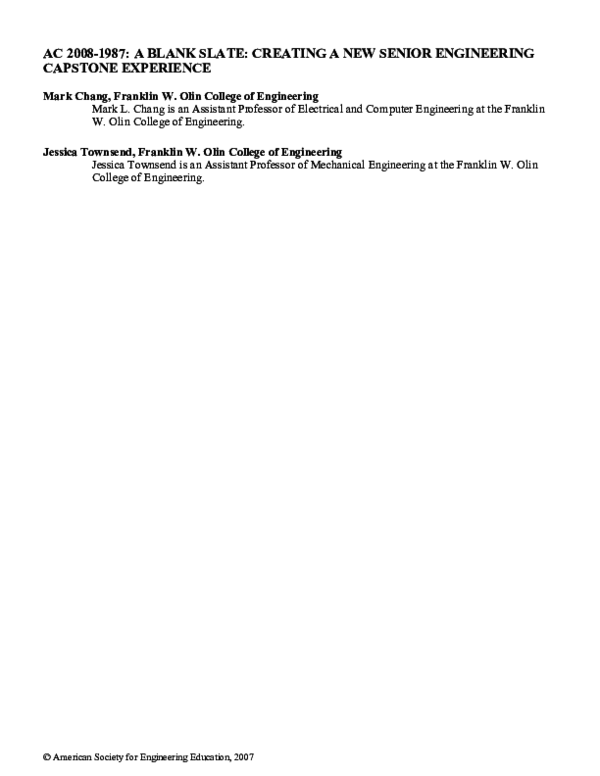 (PDF) A Blank Slate: Creating a New Senior Engineering Capstone Experience
