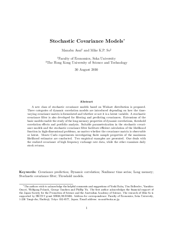 Stochastic Covariance Models