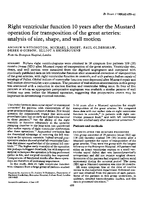 (PDF) Mustard's Operation for Transposition of the Great Arteries ...