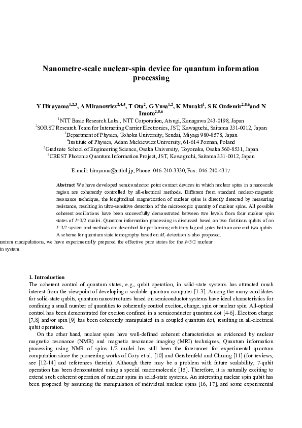 (PDF) Nanometre-scale nuclear-spin device for quantum information processing