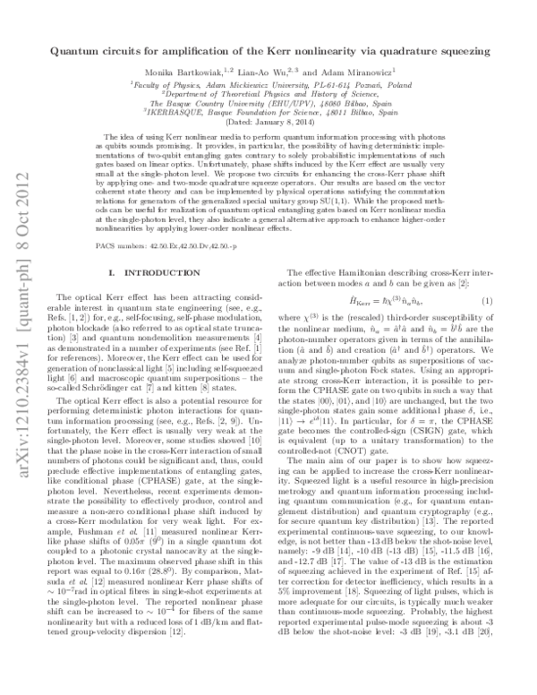 (PDF) Quantum circuits for amplification of Kerr nonlinearity via quadrature squeezing
