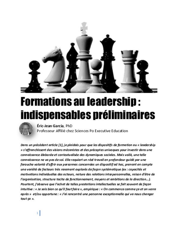 (PDF) Formations au leadership : indispensables préliminaires