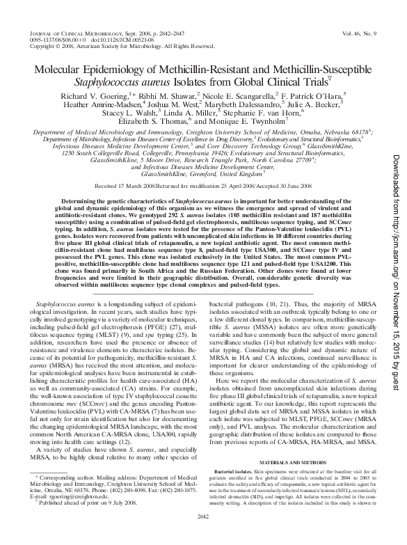 (PDF) Molecular Epidemiology of Methicillin-Resistant and Methicillin-Susceptible Staphylococcus ...