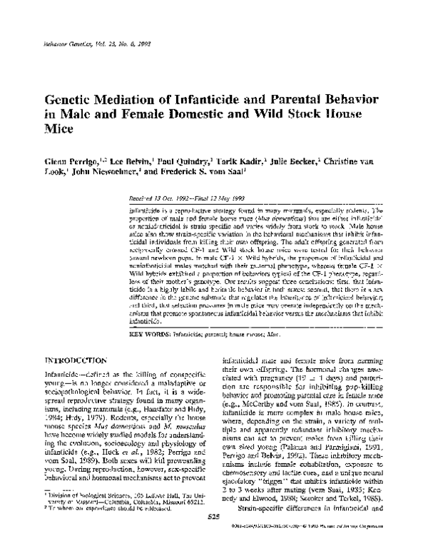 (PDF) Genetic mediation of infanticide and parental behavior in male ...