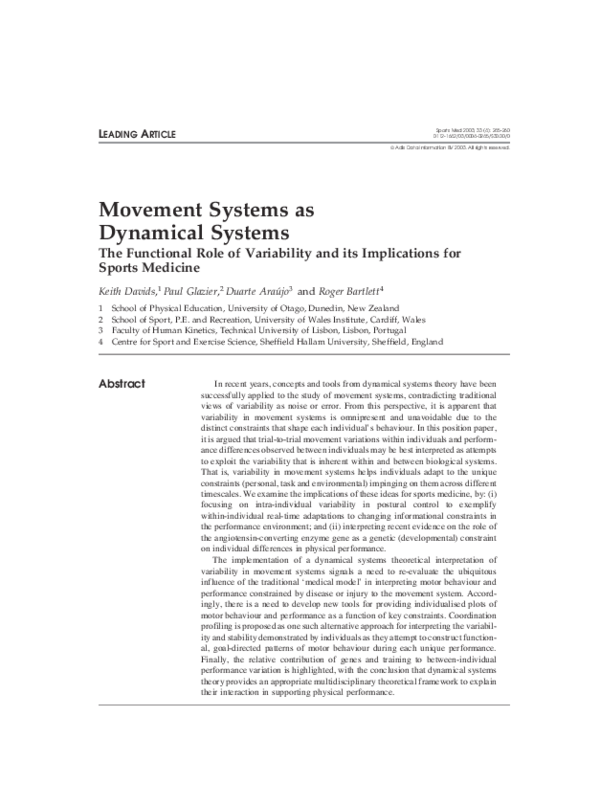 (PDF) Movement systems as dynamical systems: the functional role of ...