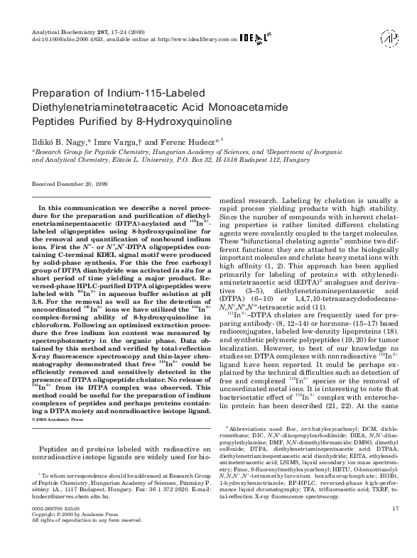 (PDF) Preparation of Indium-115-Labeled Diethylenetriaminetetraacetic ...