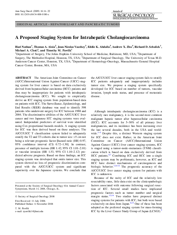 (PDF) A Proposed Staging System for Intrahepatic Cholangiocarcinoma