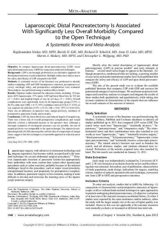 (PDF) Laparoscopic distal pancreatectomy: Up-to-date and literature review | Maurizio Iacobone ...