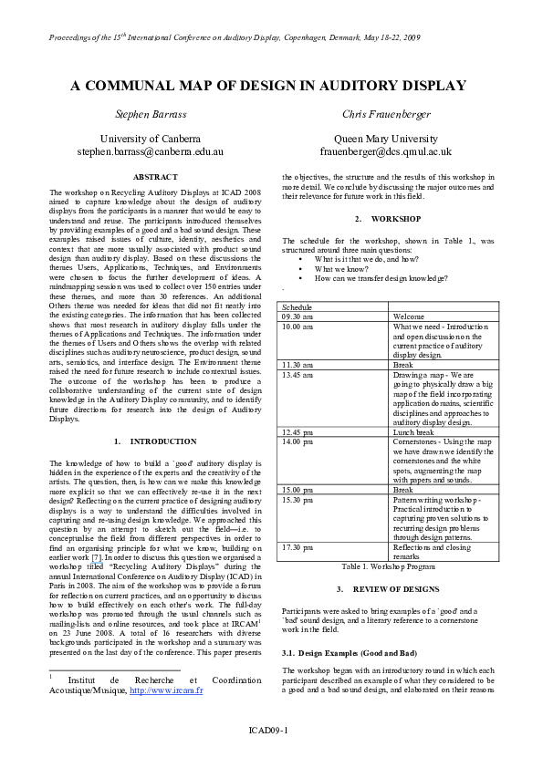 (PDF) A Communal Map of Auditory Display Design | Stephen Barrass ...
